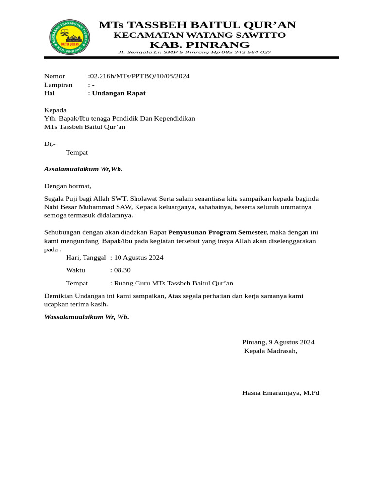 Undangan Rapat Promes | PDF