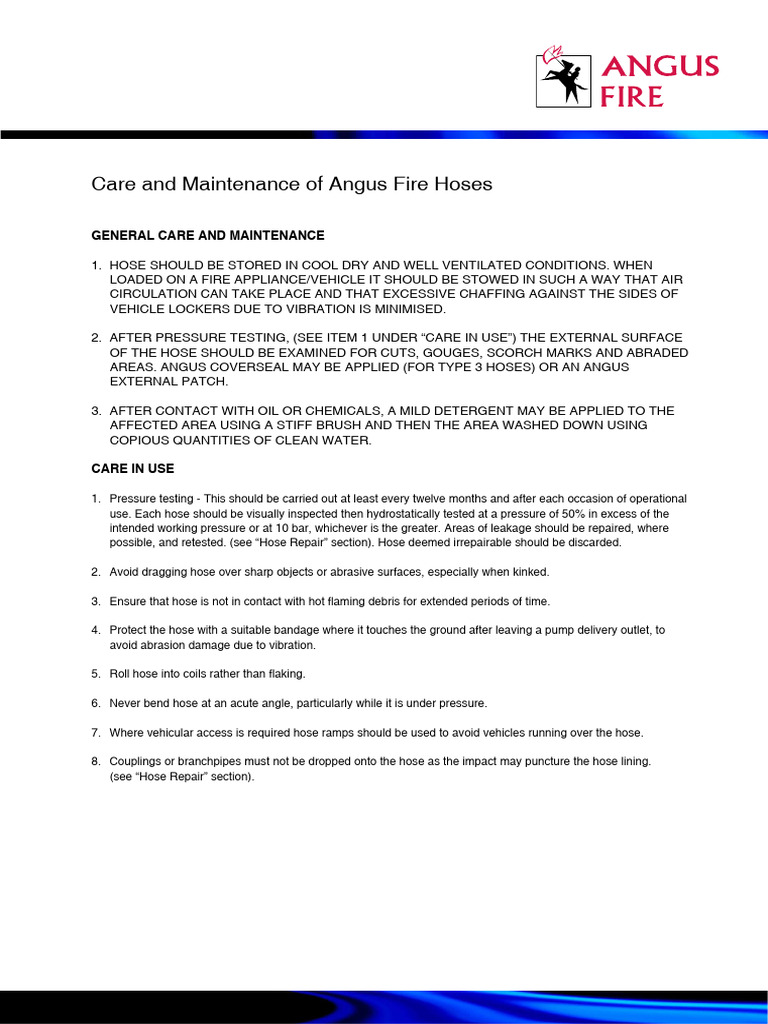Angus Fire Hose Maintenance Guide | PDF | Mechanical Engineering