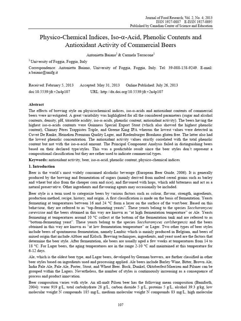 Physico Chemical Indices Iso Alpha Acid Phenolic Contents 32c6cdcjl2 ...