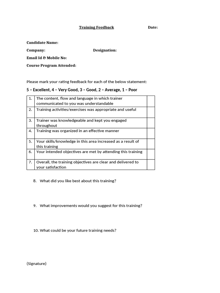 Training Feedback Form | PDF