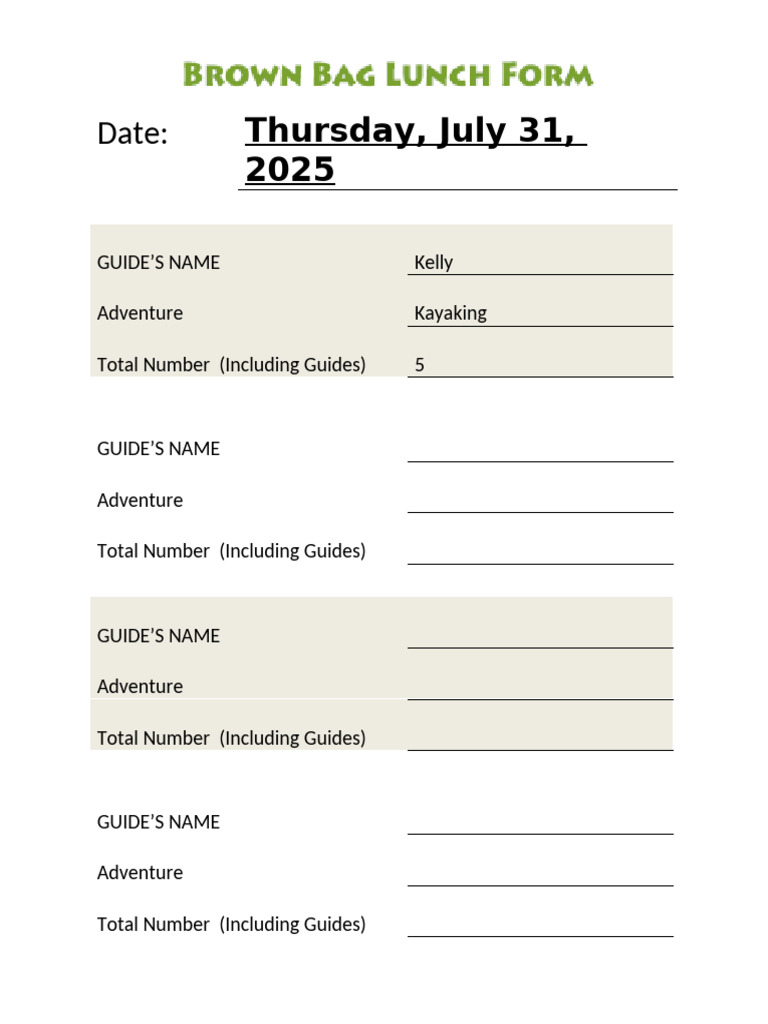 Brown Bag Lunch Form Thursday | PDF