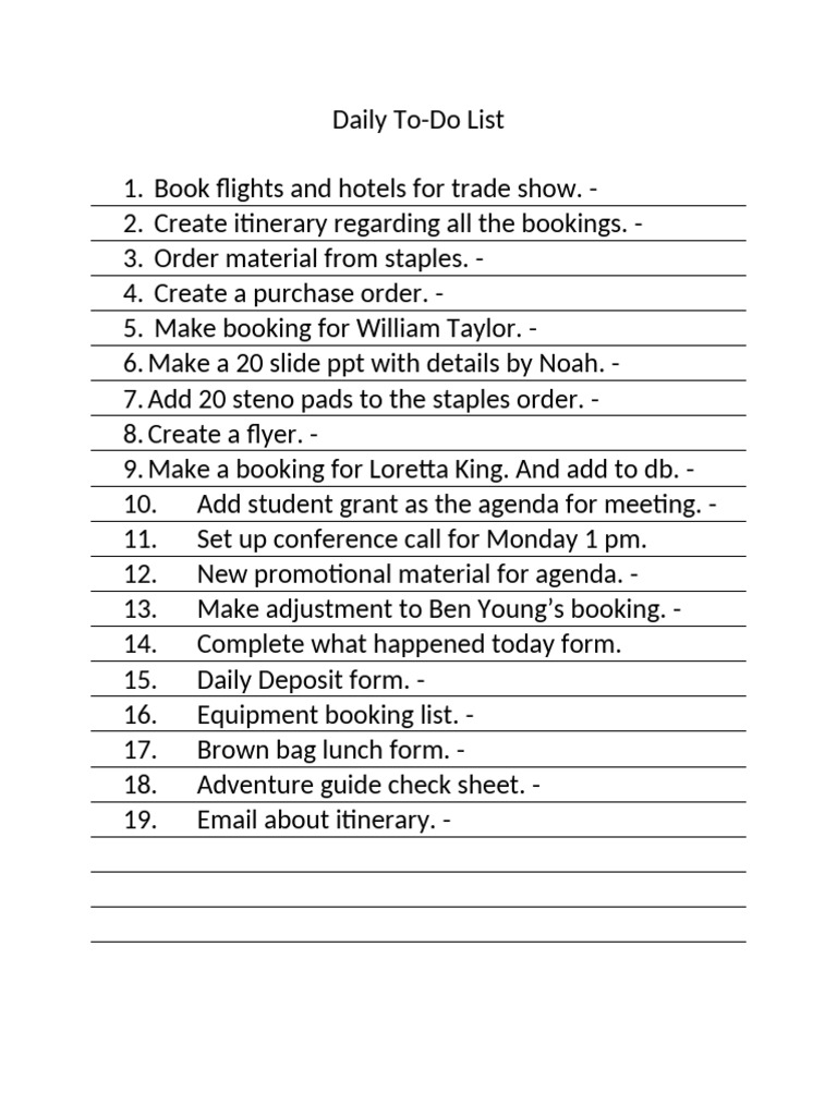 Daily ToDo List Thursday | PDF