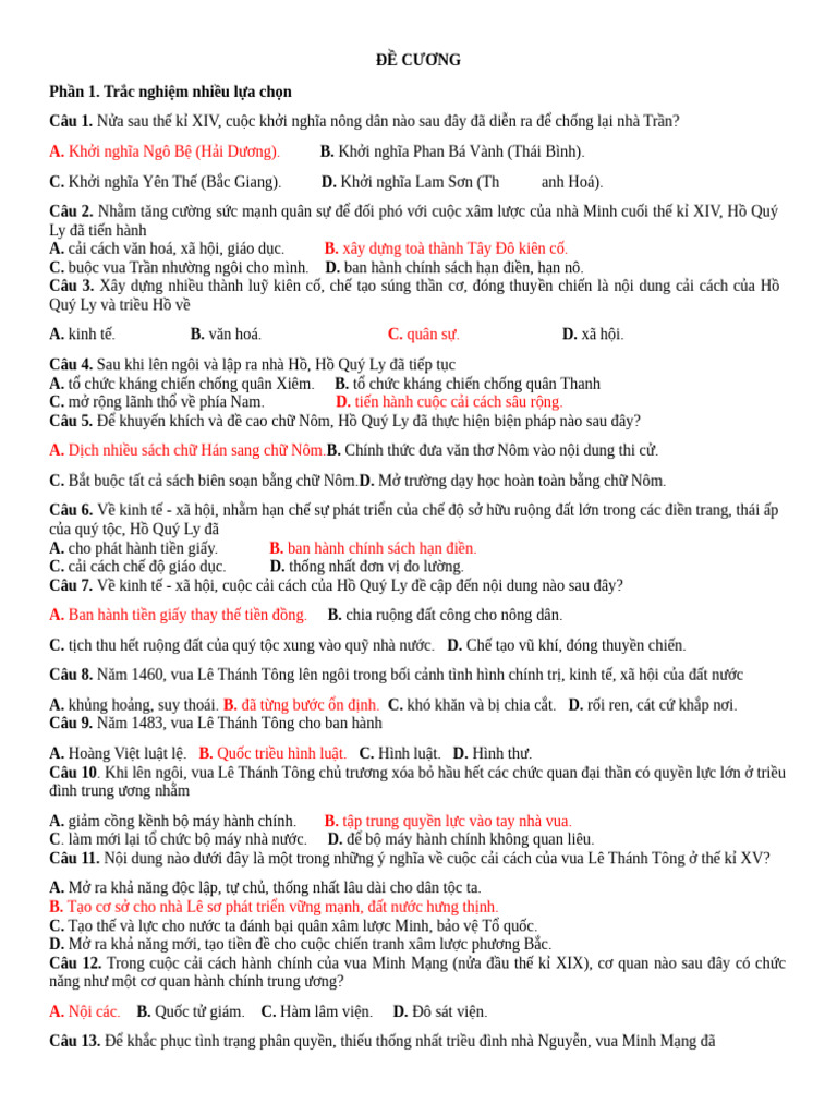 ĐỀ CƯƠNG SỬ GK2 LỚP 11-CD | PDF