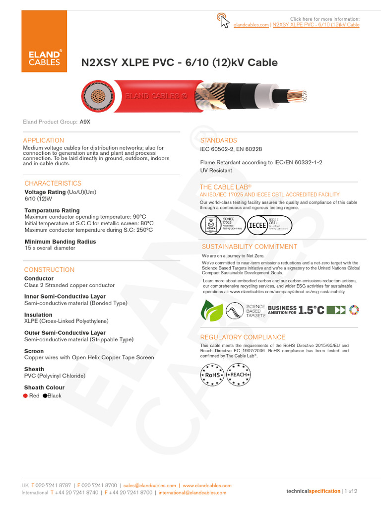 N2xsy Xlpe PVC 6 10 12 KV Cable | PDF | Polyvinyl Chloride | Insulator (Electricity)
