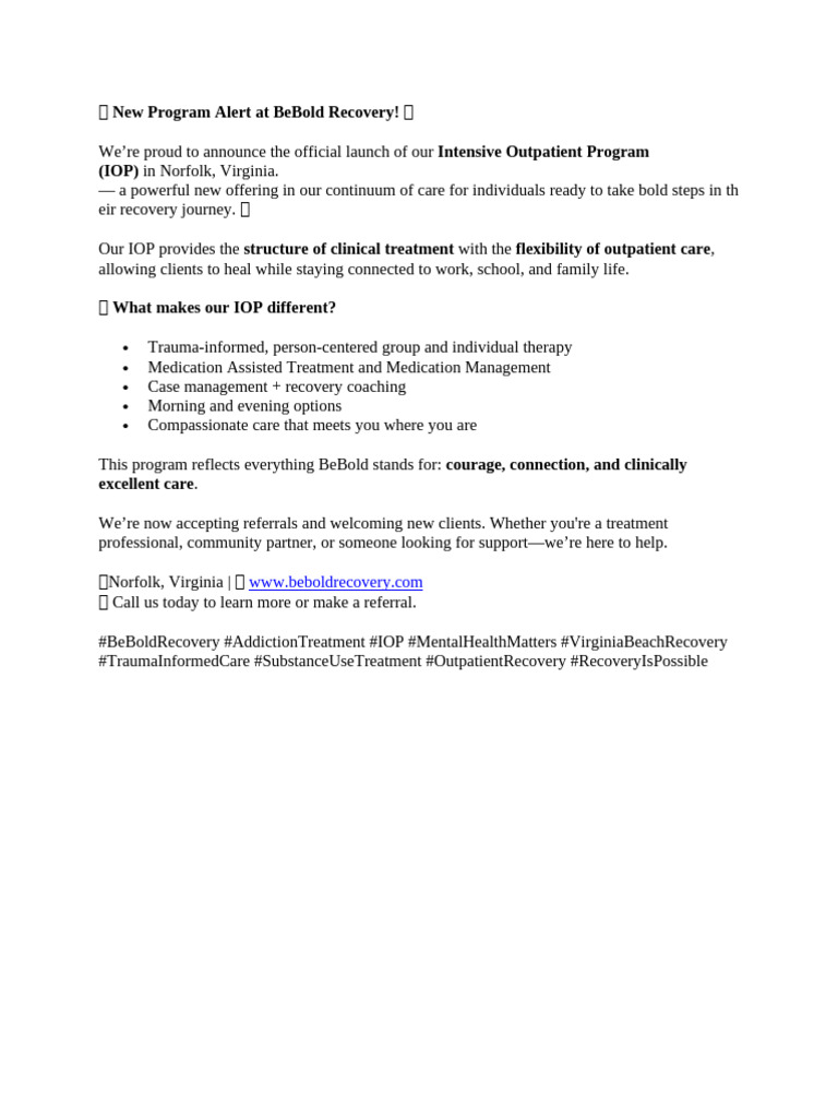 Norfolk IOP Launch at BeBold Recovery | PDF