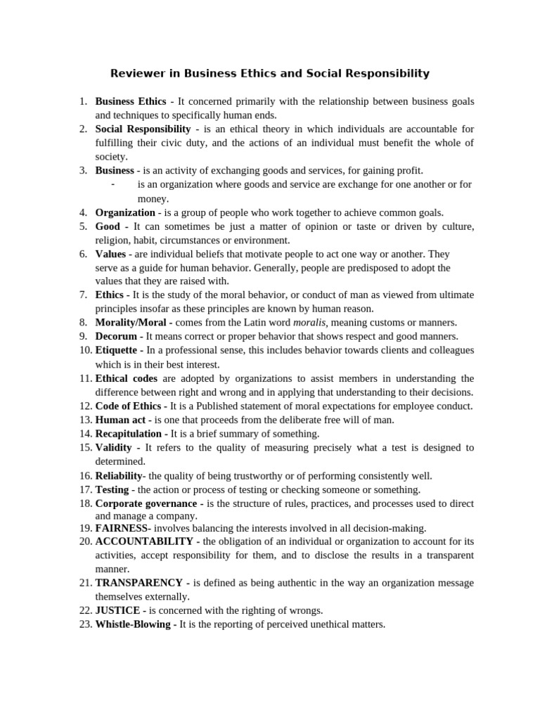 Pointers To Review Business Ethics | PDF | Morality | Social Psychology