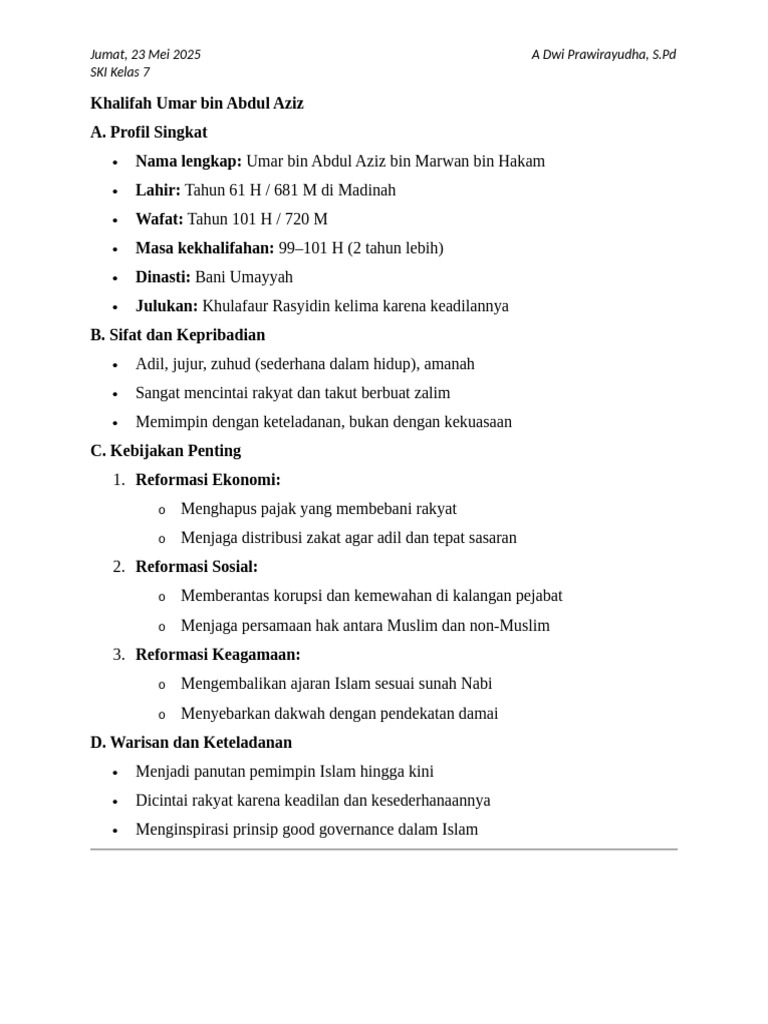 Khalifah Umar Bin Abdul Aziz | PDF