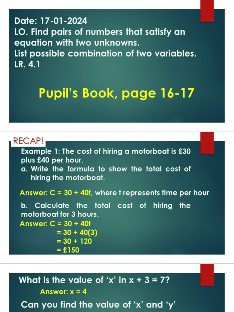 Solving Problems With Unknowns and Variables | PDF
