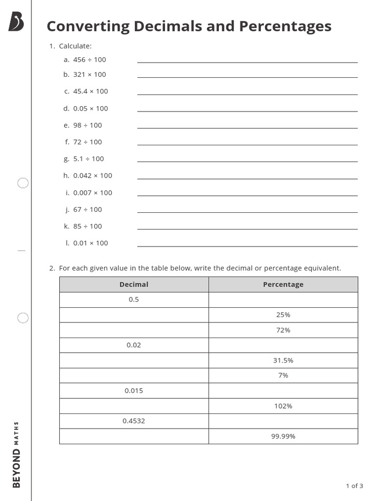 Converting Decimals and Percentages | PDF | Percentage | Decimal