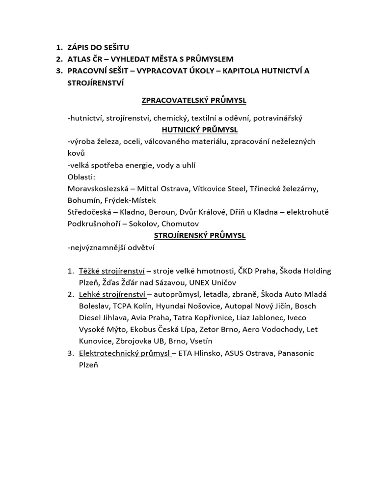 2 Zemepis 8 Prumysl 2 | PDF