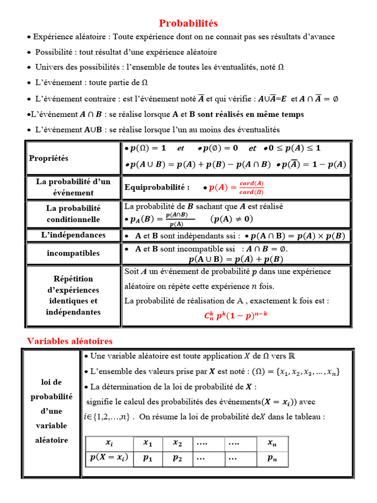 Probabilités et Variables Aléatoires | PDF | Probabilité | Variable ...