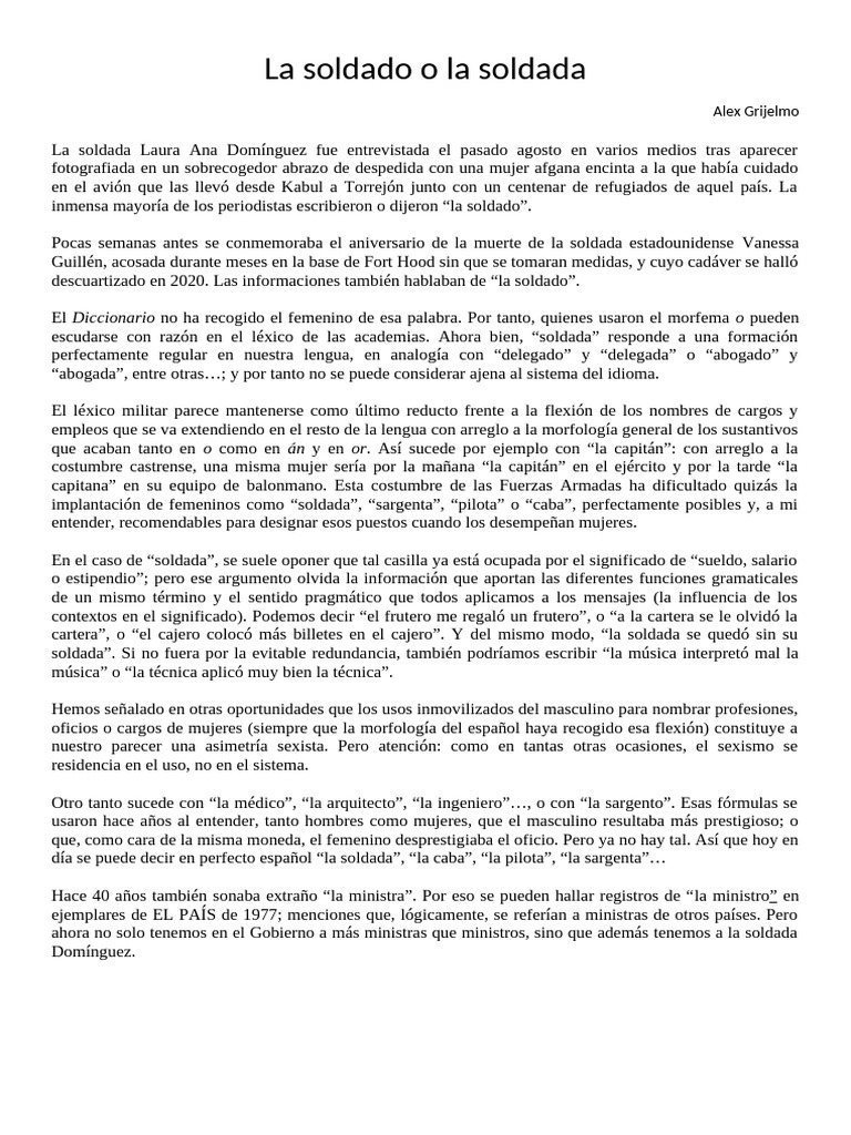 La soldado o la soldada | PDF | Sexismo | Lingüística