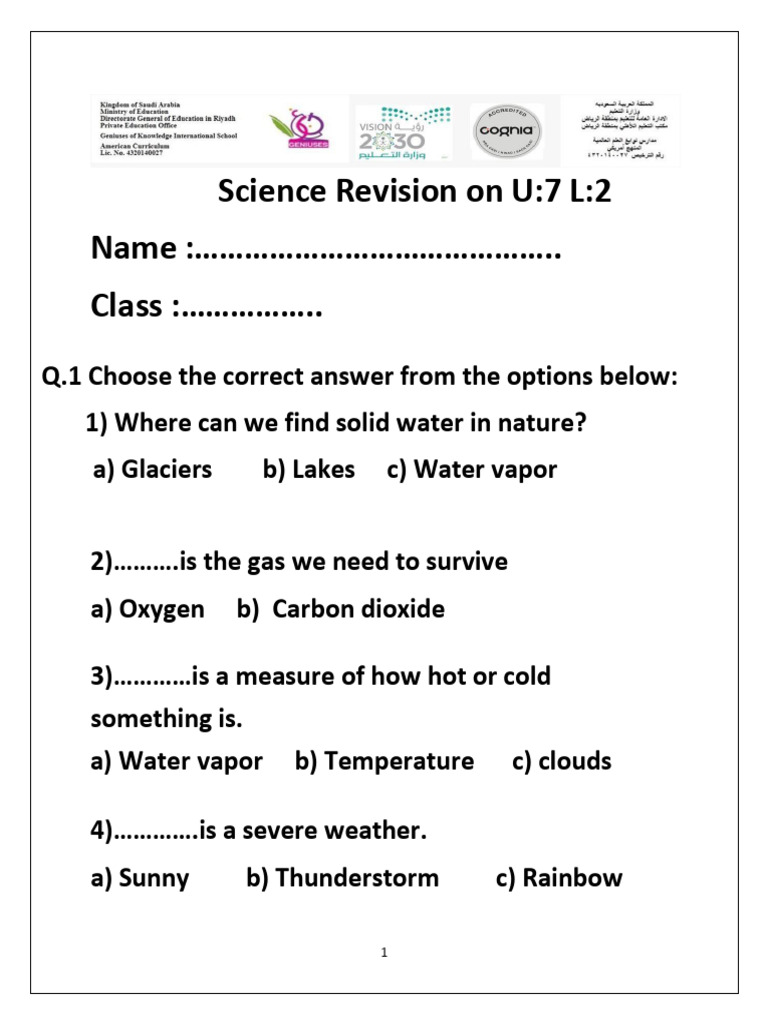 Science revision on U7 L1,2 - موقّع | PDF