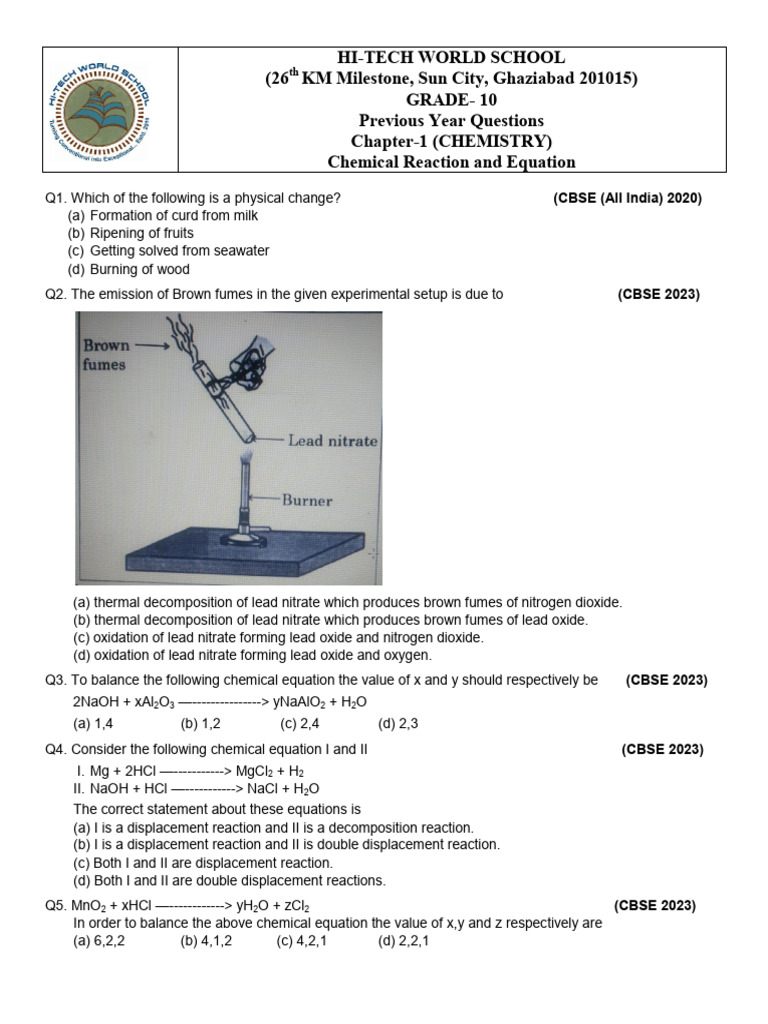 Important Ques CH 1 Chemistry | PDF | Chemical Reactions | Precipitation (Chemistry)