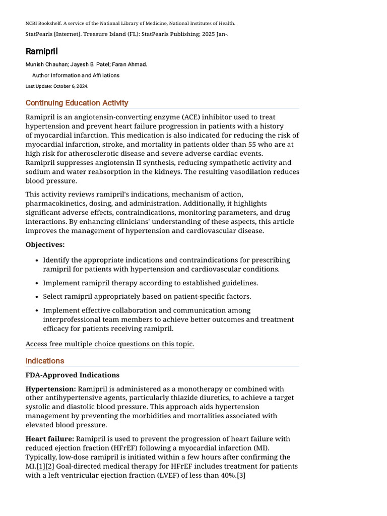 Ramipril: Uses, Mechanism, and Dosing | PDF | Angiotensin | Myocardial ...