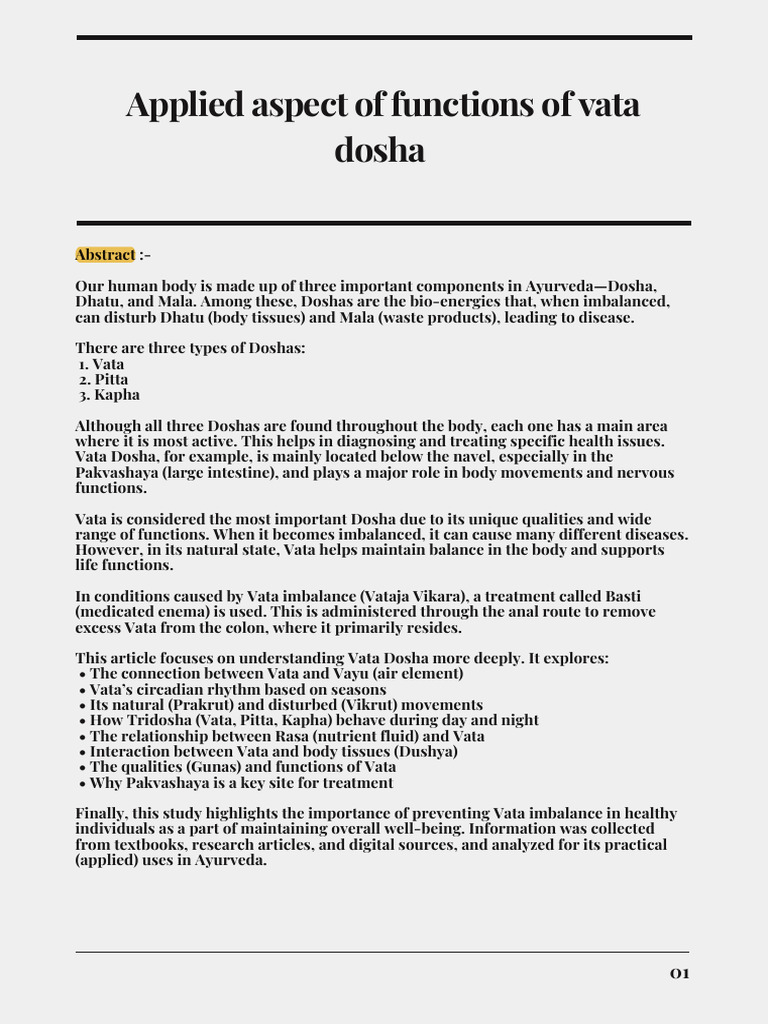 Applied Aspects of Vata Dosha | PDF | Ayurveda
