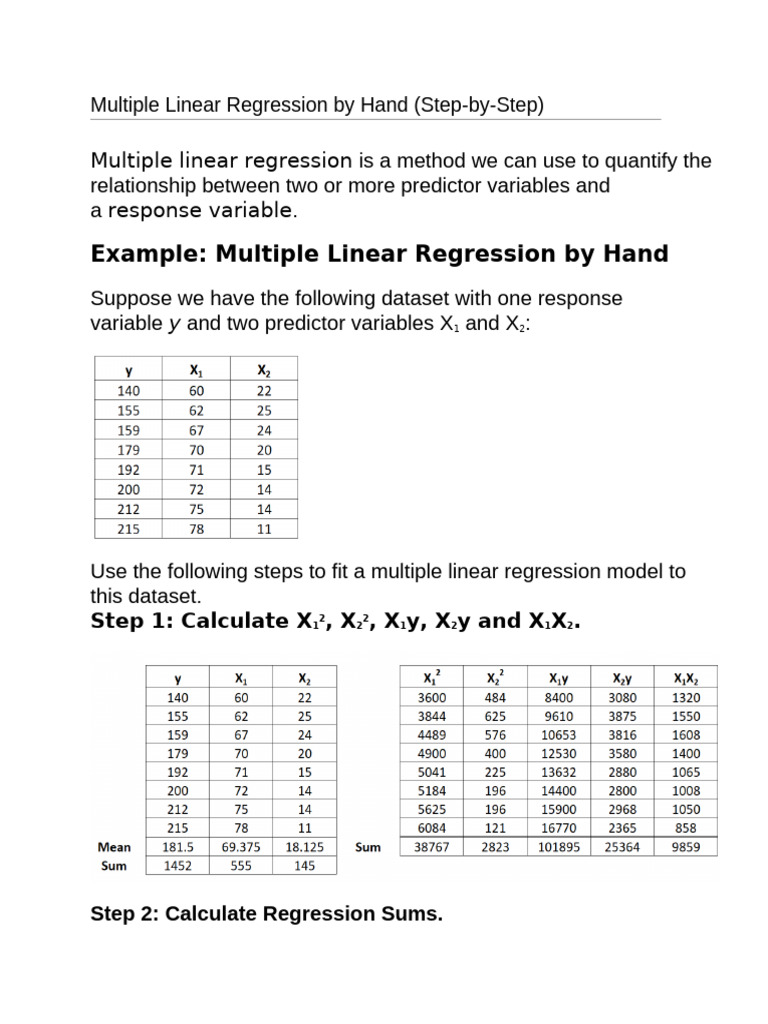 MLR Sample Problem Solving by Hand | PDF