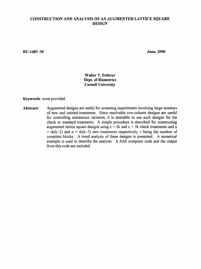 Construction and Analysis of An Augmented Lattice Square Design | PDF ...