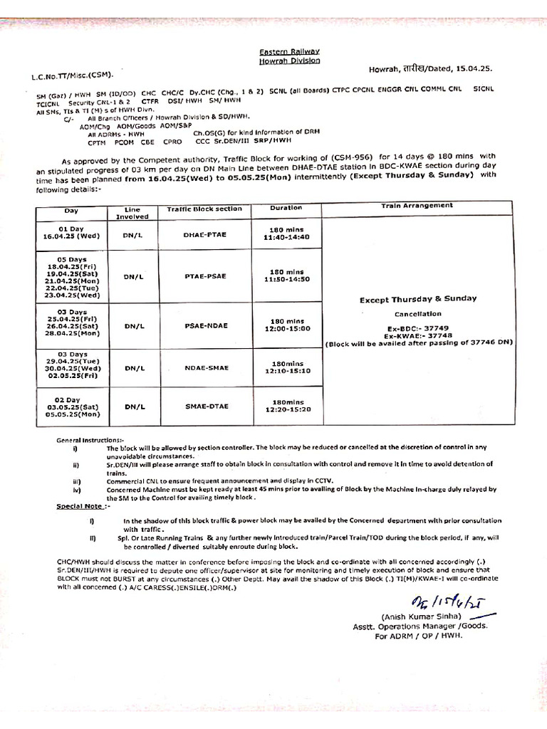 L.Circular For CSM Work Between DHAE-DTAE | PDF