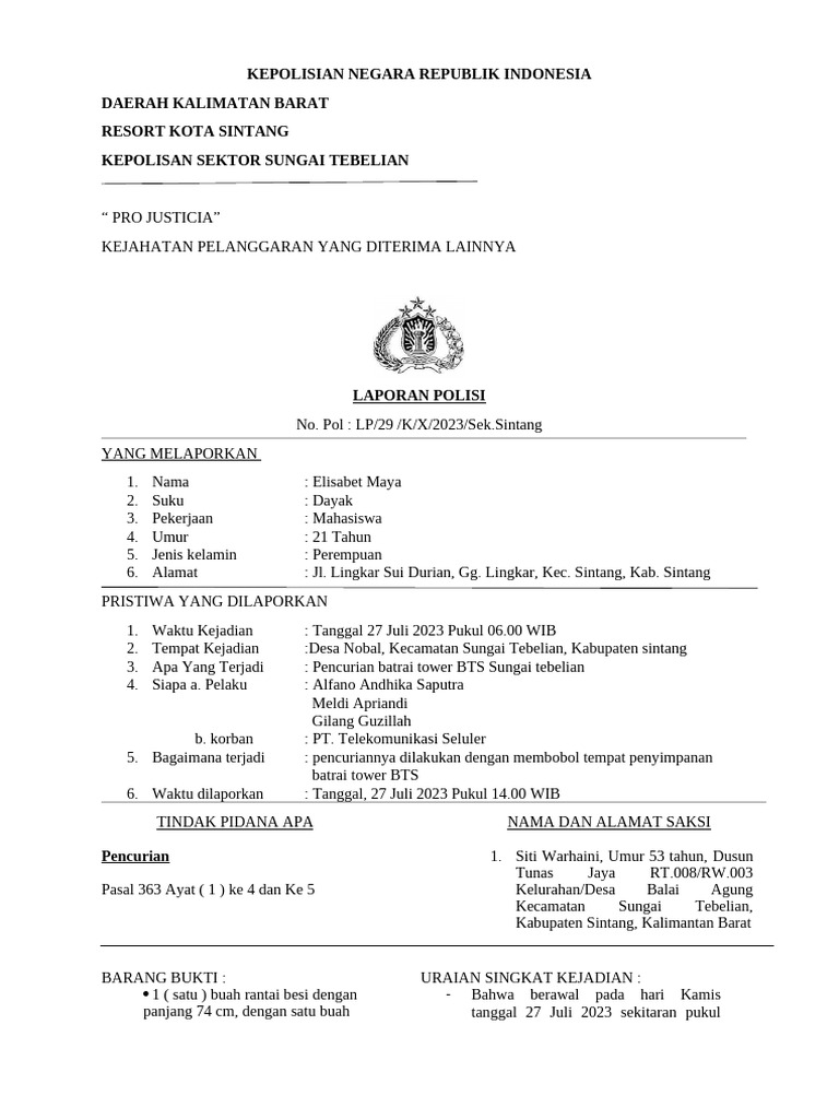Format Surat Laporan Polisi Fix | PDF