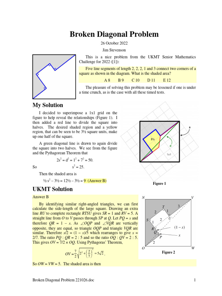 Broken Diagonal Problem 221026 | PDF | Area | Triangle