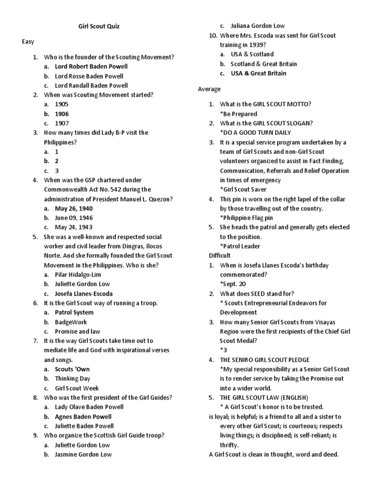 Girl Scout Quiz | Scouting | Girl Guiding And Girl Scouting