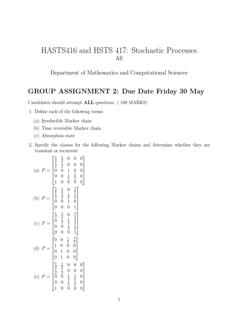 Stochastic Asignment Group Asignment 2 | PDF | Markov Chain | Poisson Distribution