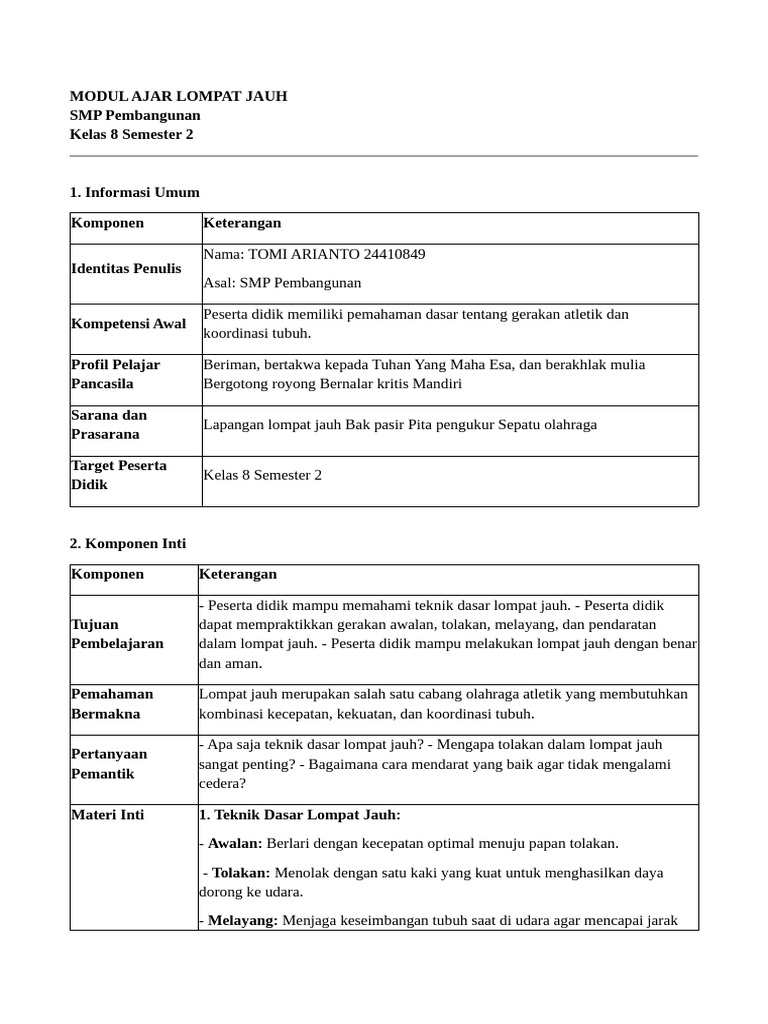 MODUL AJAR LOMPAT JAUH TOMI | PDF