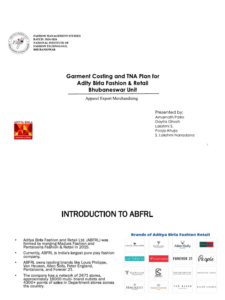 Group2 Tna and Costing (Abfrl) | PDF