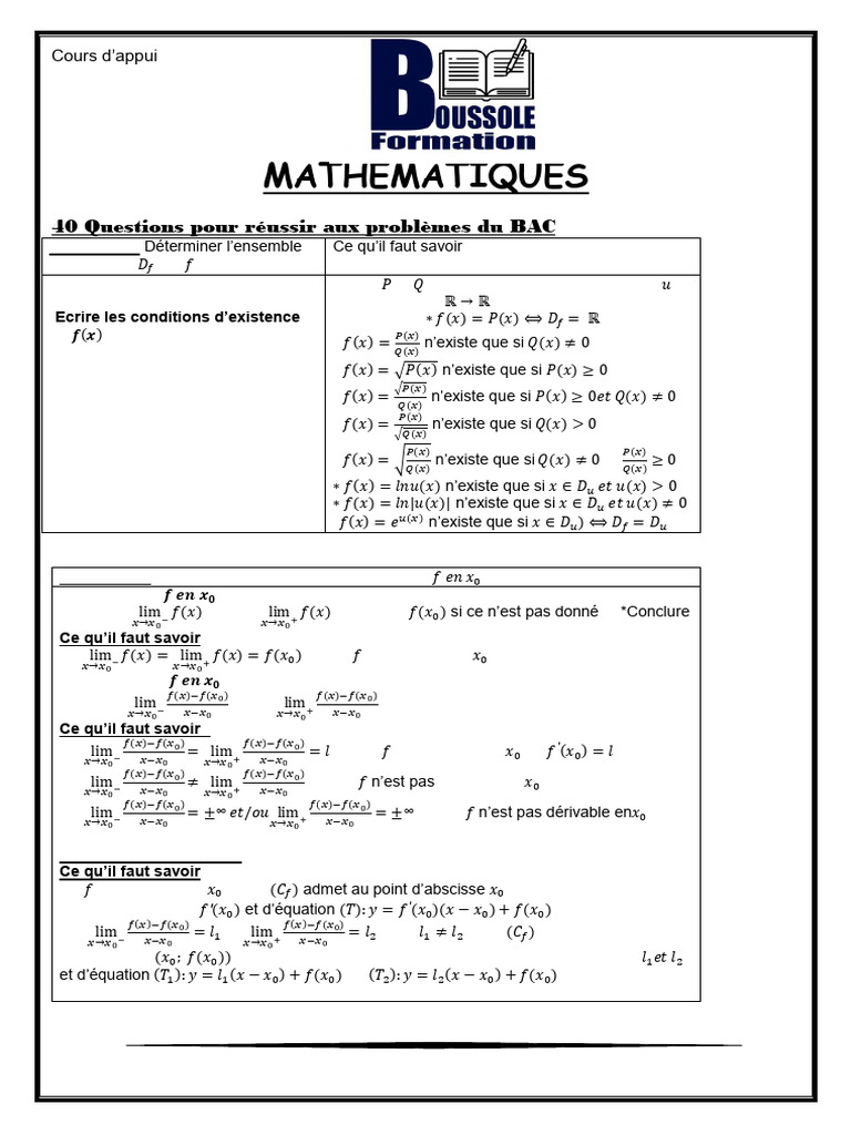 40 Questions Pour Réussir Aux Problèmes | PDF | Asymptote | Limite ...