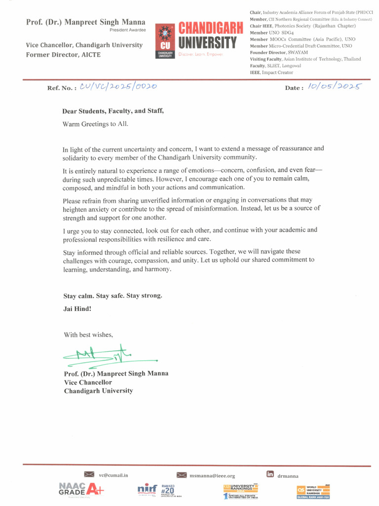 Vice Chancellor's Message | PDF