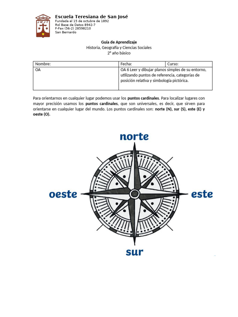 Guía de Aprendizaje Puntos Cardinales | PDF