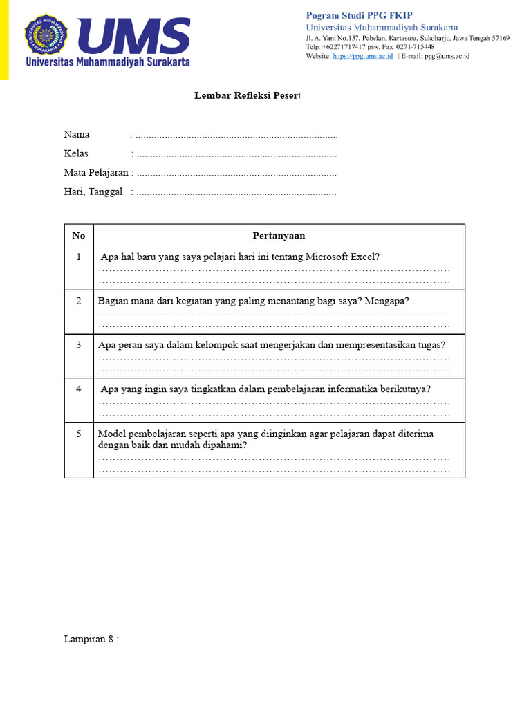 Lampiran 7 - Lembar Refleksi Peserta Didik | PDF