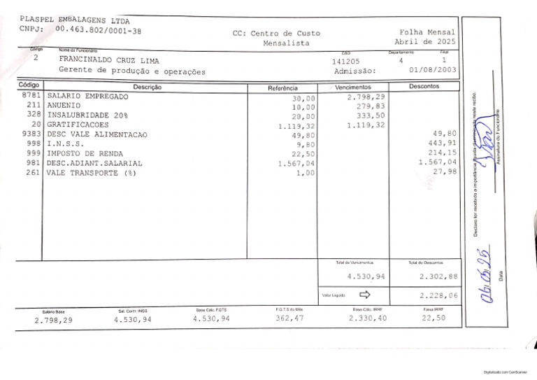 Francinaldo Contra Cheque 2025 - 1 | PDF
