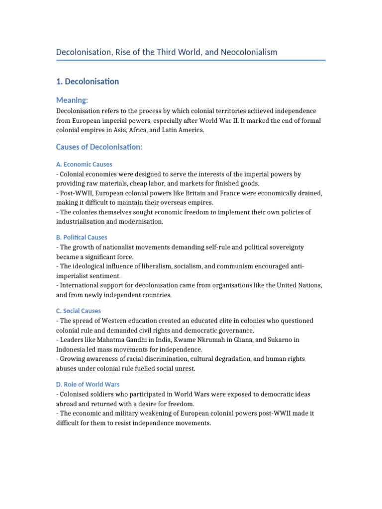 Full Decolonisation ThirdWorld Neocolonialism | PDF | Decolonization | Colonialism
