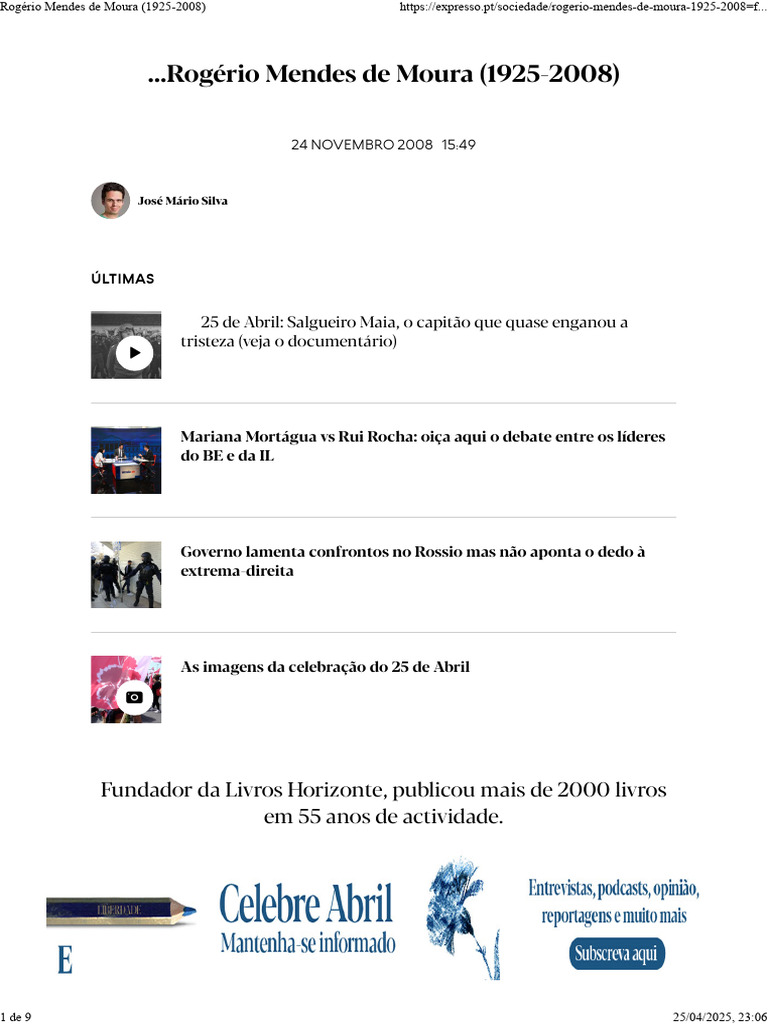 Rogério Mendes de Moura (1925-2008) | PDF