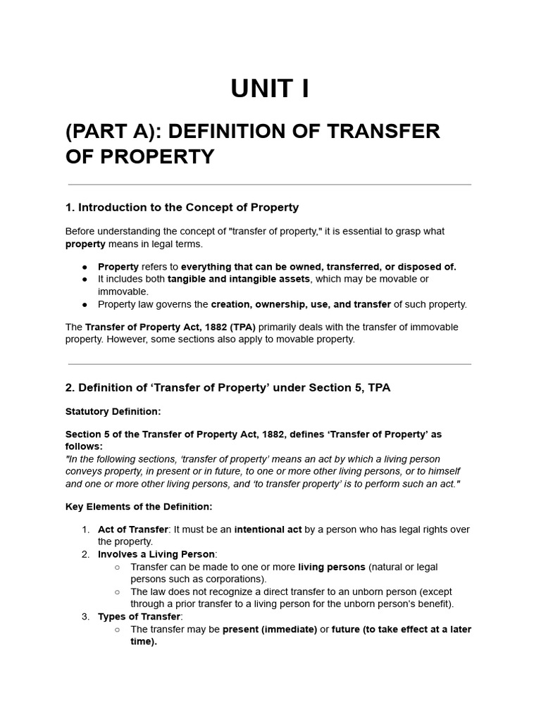 Transfer of Property Act Overview | PDF | Property | Lease