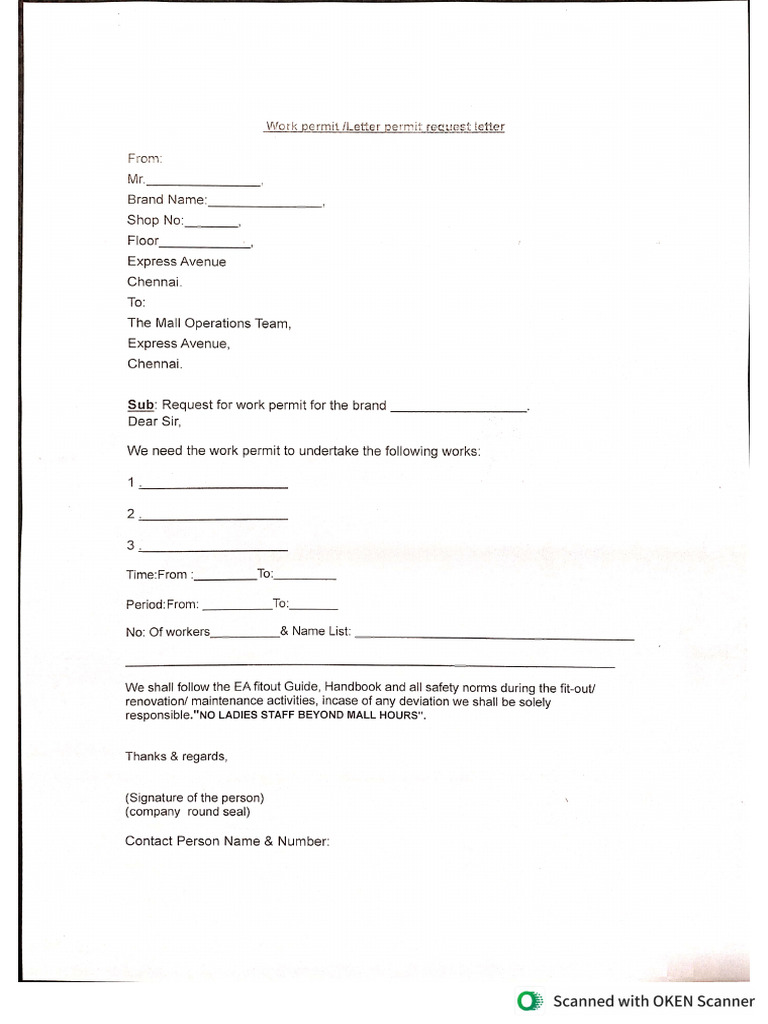 Work Permit Form | PDF