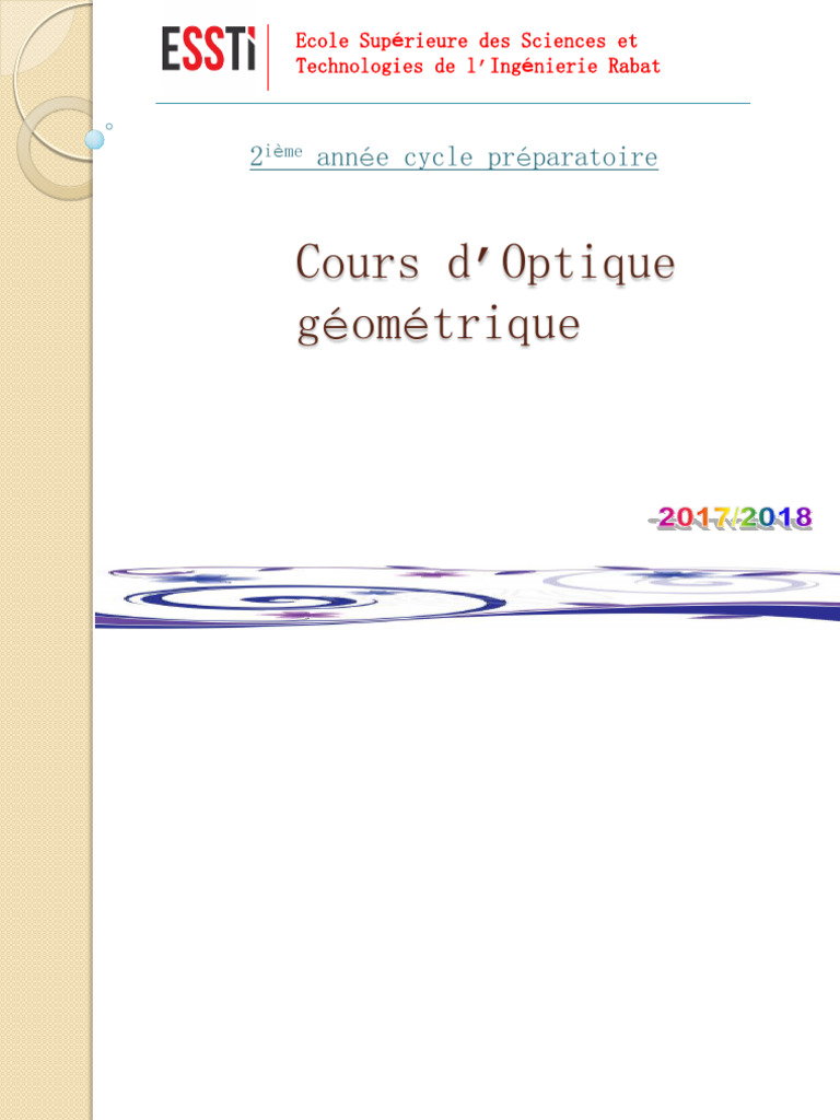 Cours d'Optique Géométrique et Principes | PDF | Réfraction | Lumière