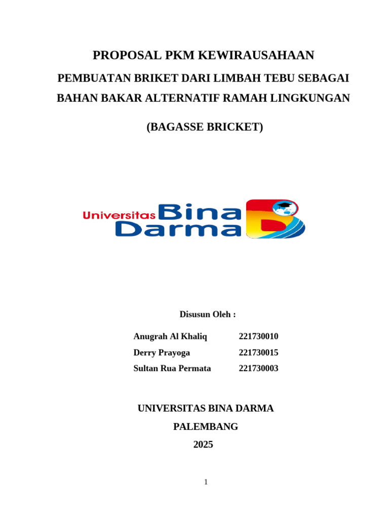 Proposal PKM-K Bricket Dari Ampas Tebu | PDF