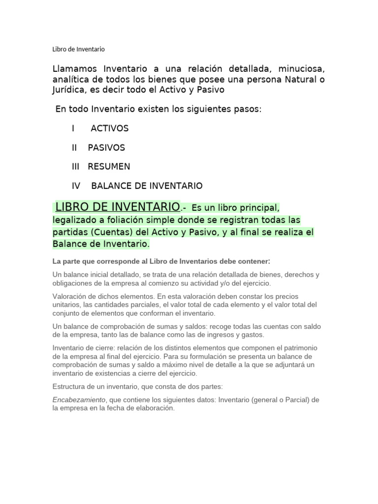 Estructura y Función del Libro de Inventario | PDF