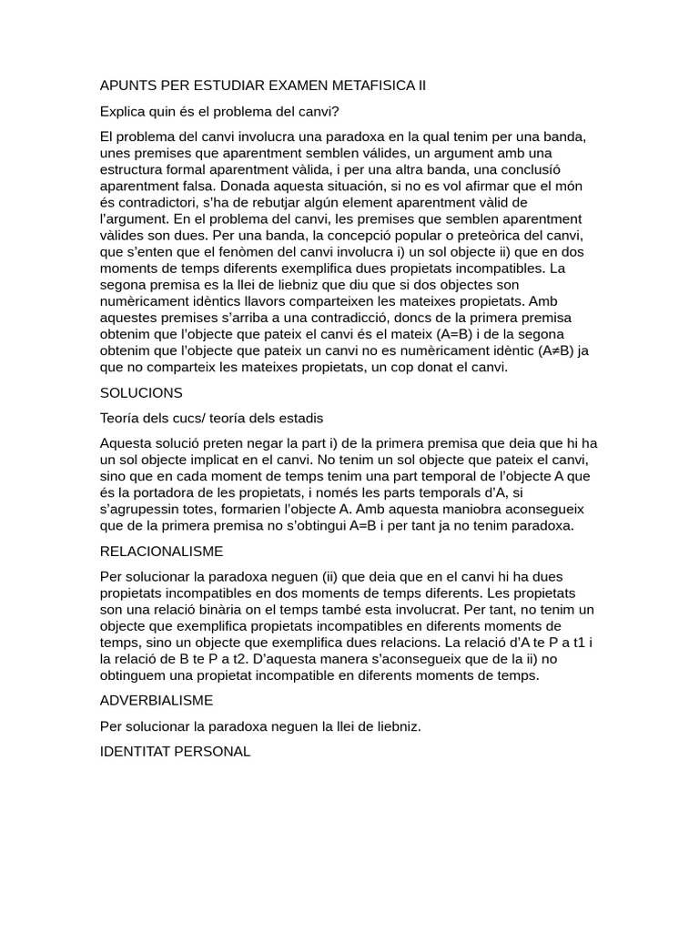 Apunts Per Estudiar Examen Metafisica II | PDF