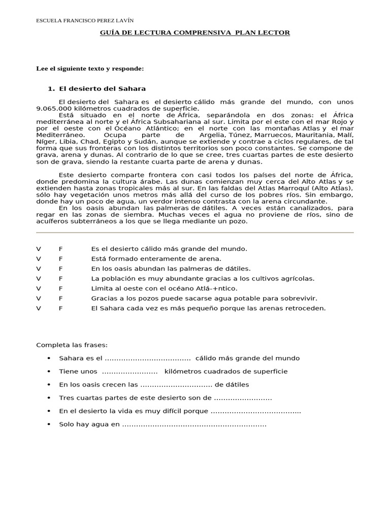 Guia Comprension Lectora 7 Basico Pdf Sáhara Desierto