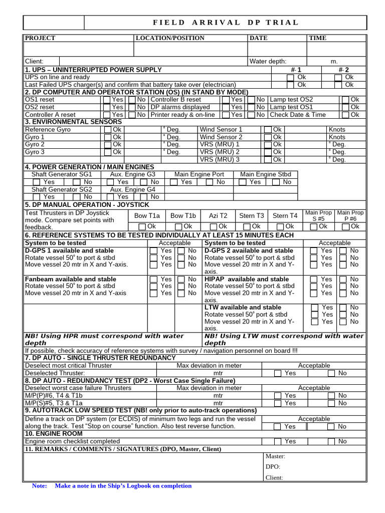 Field Arrival DP Checklist | PDF