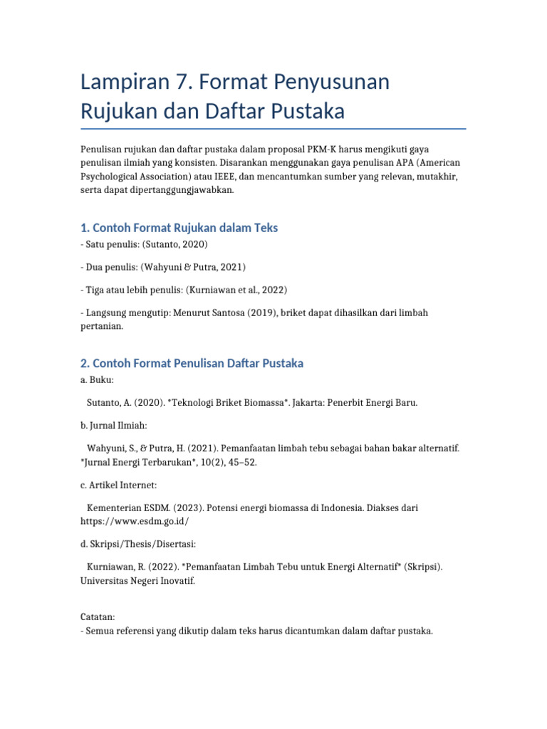 Lampiran 7 Format Rujukan Dan Daftar Pustaka | PDF