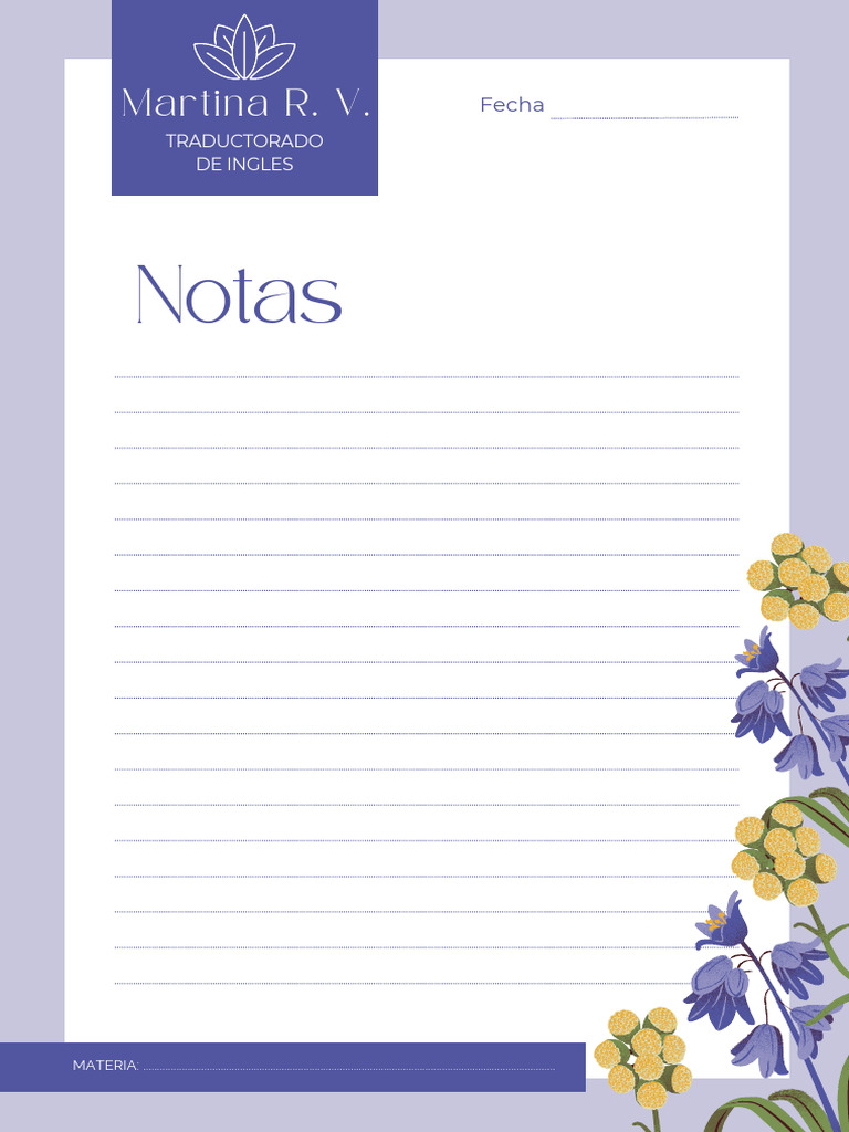 Hoja A4 Notas Flores Azul | PDF
