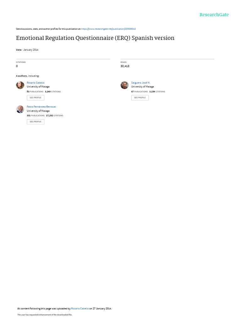 Emotional Regulation Questionnaire ERQ Spanish Version | PDF | Las ...