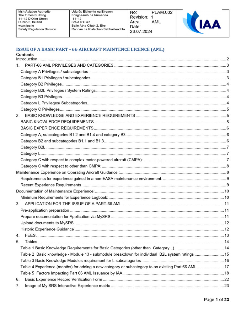 Issue of An Aircraft Maintenance Licence (Aml) | PDF | Aviation