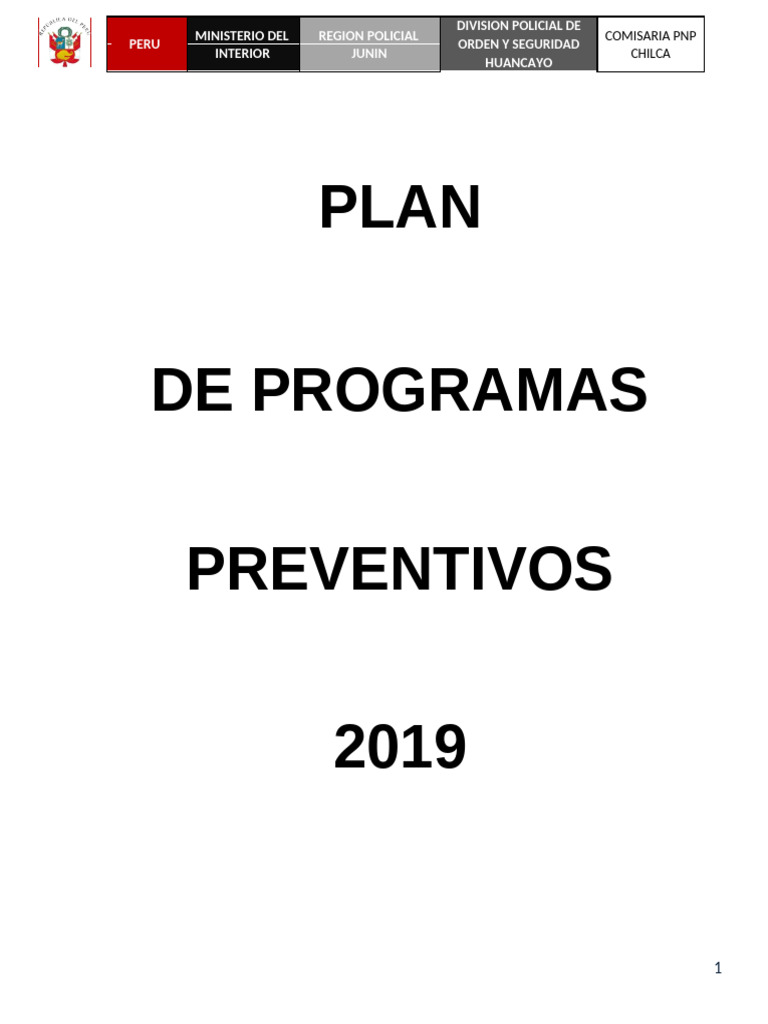 Plan de Programas Preventivos 2019 | PDF | Policía | Perú
