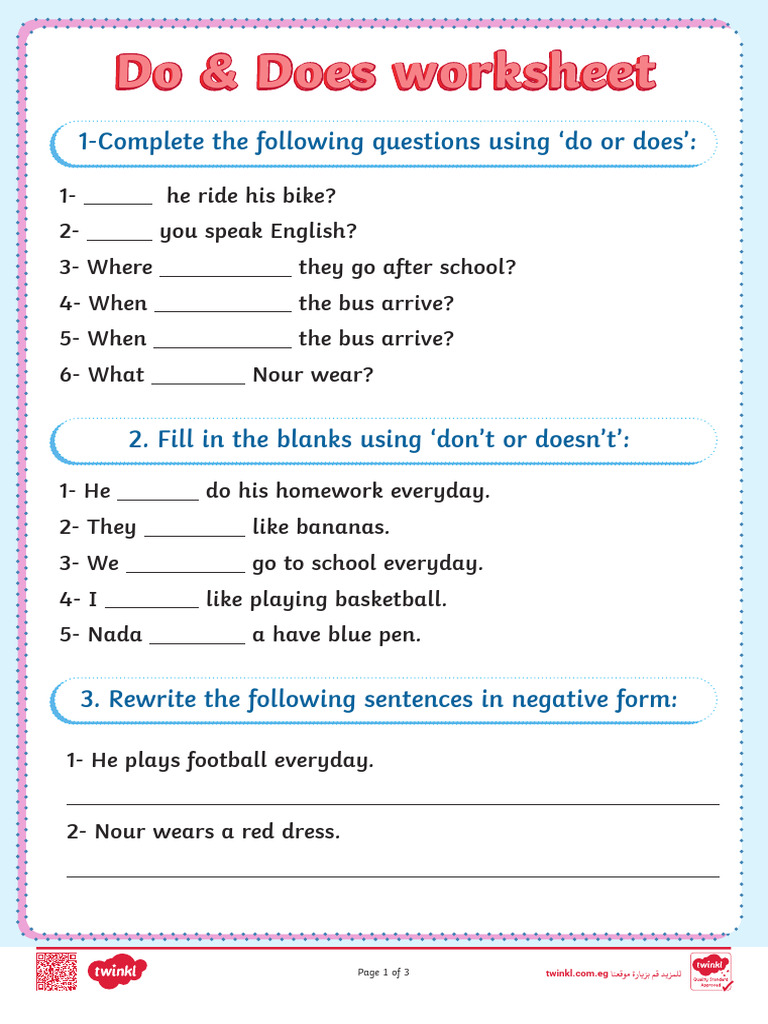 Eg e 1741159214 Do Does Worksheet - Ver - 2 | PDF
